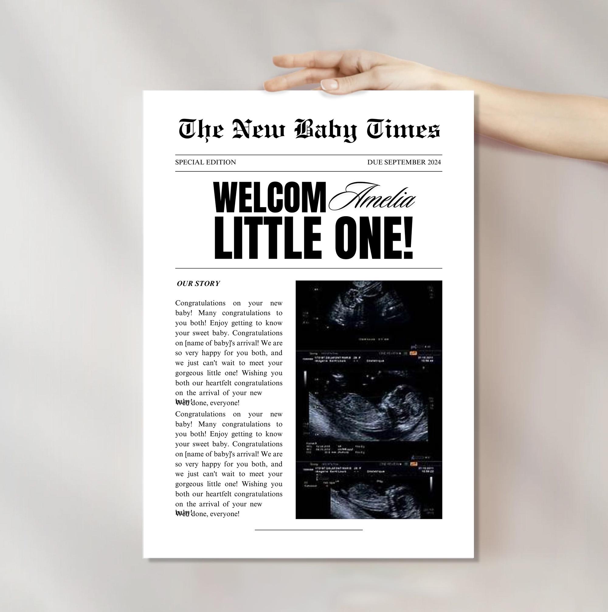 Custom Baby Announcement Newspaper Template, Pregnancy Reveal, Large ...