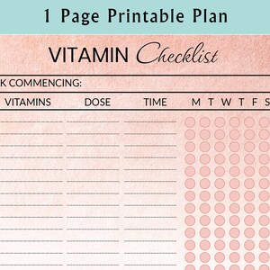 Vitamin Checklist, Daily Vitamin Checklist, Vitamin Tracker, Weekly ...