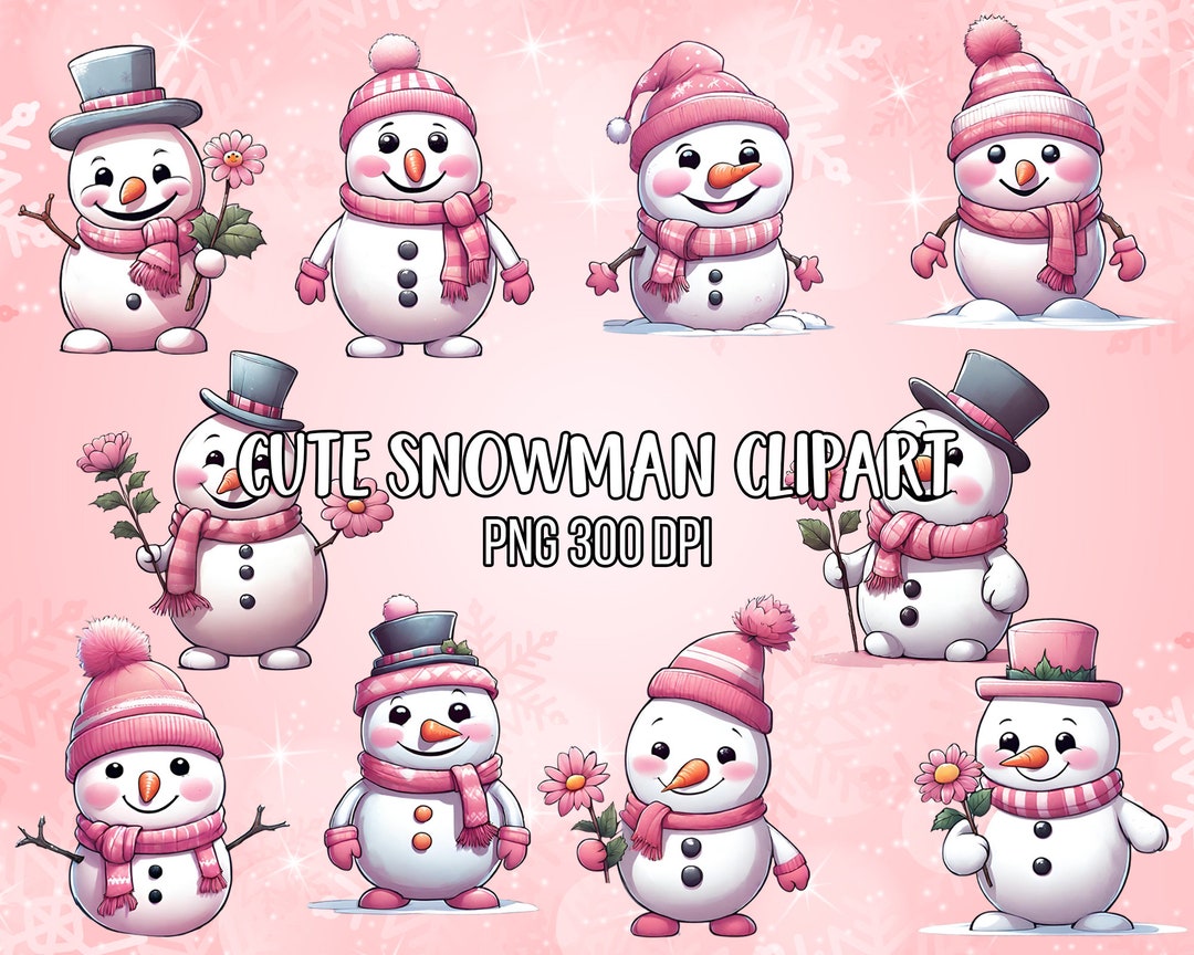 Cute Pink Christmas Snowman Clipart, Cute Christmas Clipart Pink Winter ...