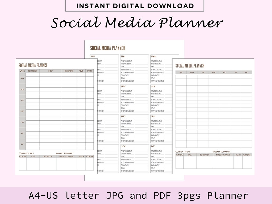 Printable Social Media Planner, Social Media Content Planner, Small ...