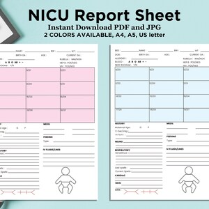 NICU Report Sheet, A4, A5, US Letter PDF - Etsy