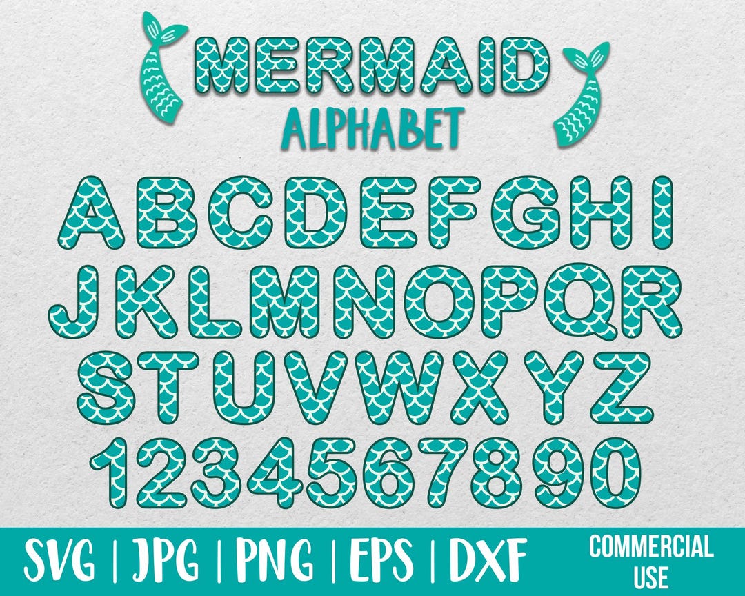 Mermaid Alphabet SVG, Outline Mermaid Alphabet PNG, Alphabet Digital ...
