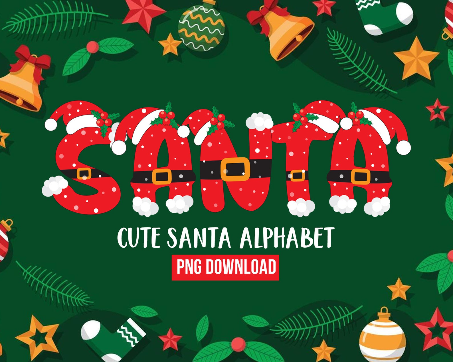 Santa Cute PNG Font, Santa Alphabet Png, Santa Font, Santa Cute Font ...