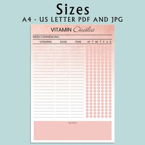 Vitamin Checklist, Daily Vitamin Checklist, Vitamin Tracker, Weekly ...