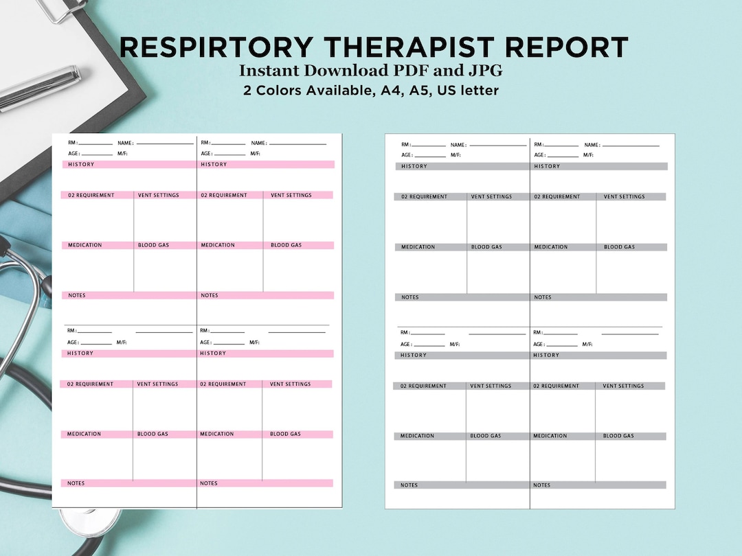 Respiratory Therapist Report Sheet, A4, A5, US Letter PDF - Etsy