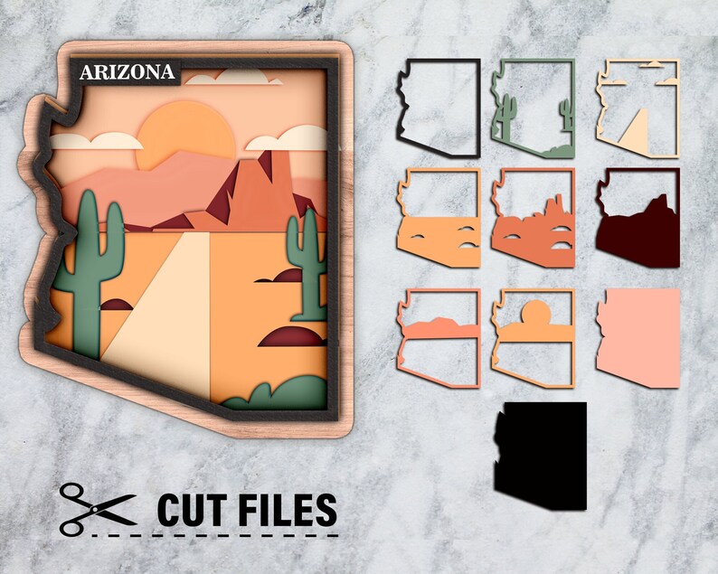 Arizona State SVG, 3d Arizona Svg, Shadowbox Svg, Nature Svg, Layered ...
