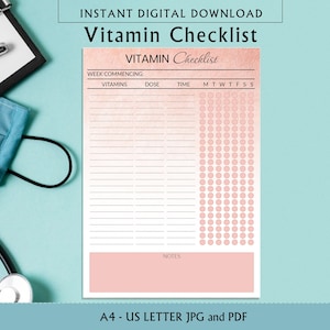 Vitamin Checklist, Daily Vitamin Checklist, Vitamin Tracker, Weekly ...