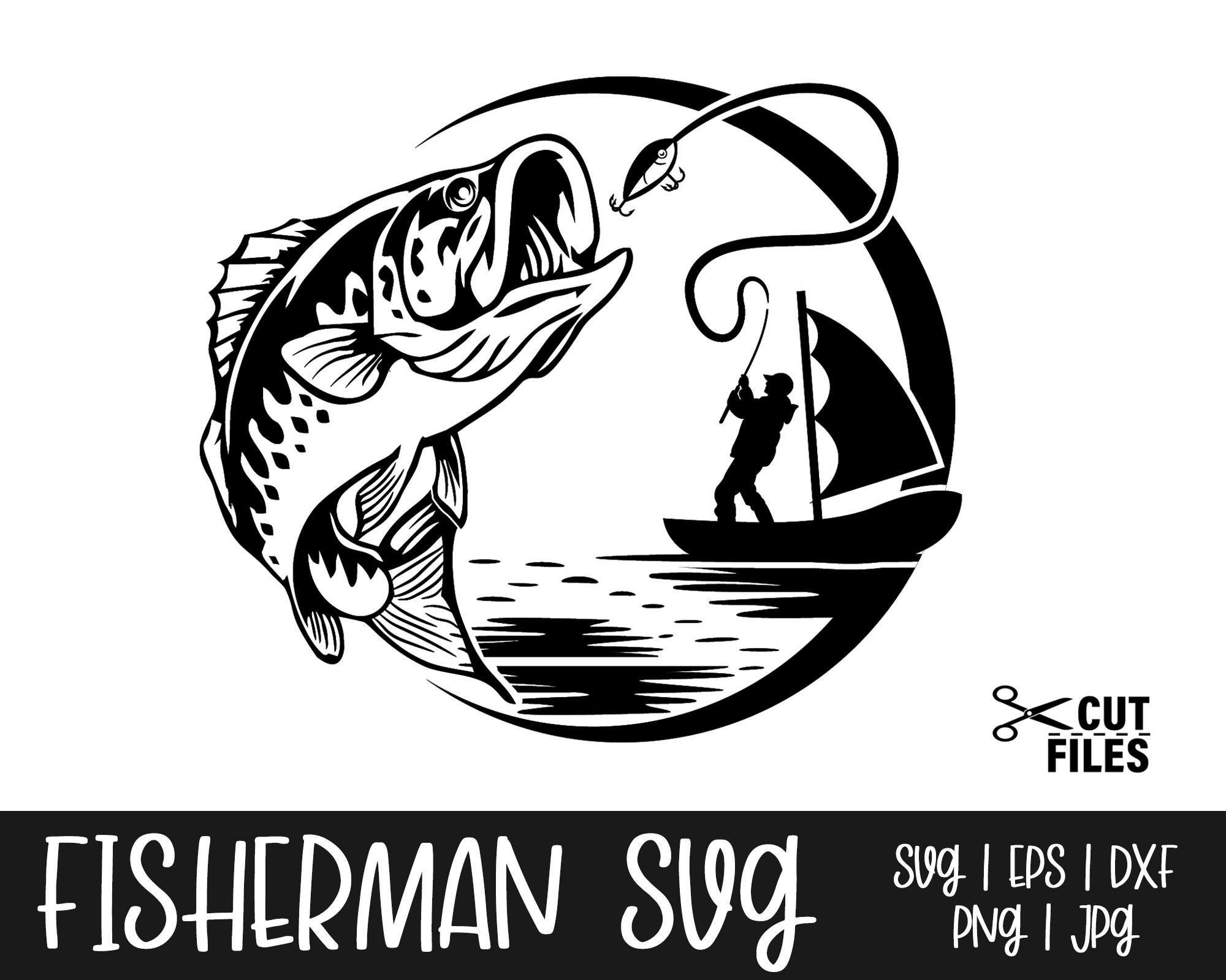 Fisherman Catching Fish SVG, Bass Fishing SVG, Bass Fish Svg, Bass ...