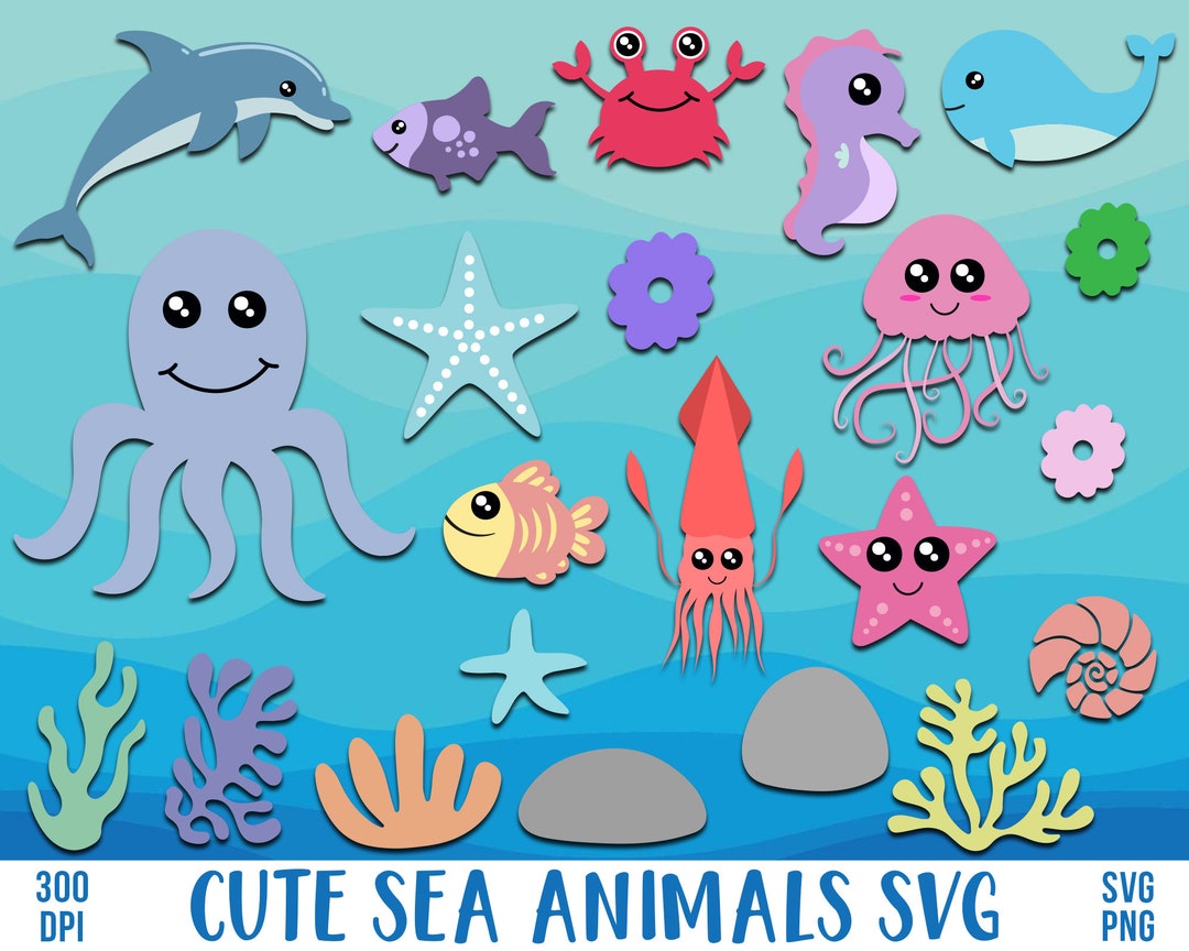 Cute Sea Animals SVG, Sea Animals Svg, Sea Animal Lover SVG, Sea Animal ...