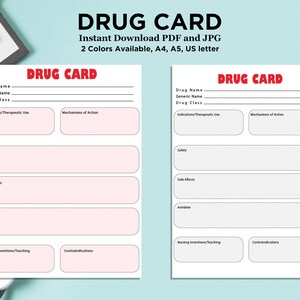 Drug Card Template, Pharmacology Concept Map for Nurses, A4, A5, US ...