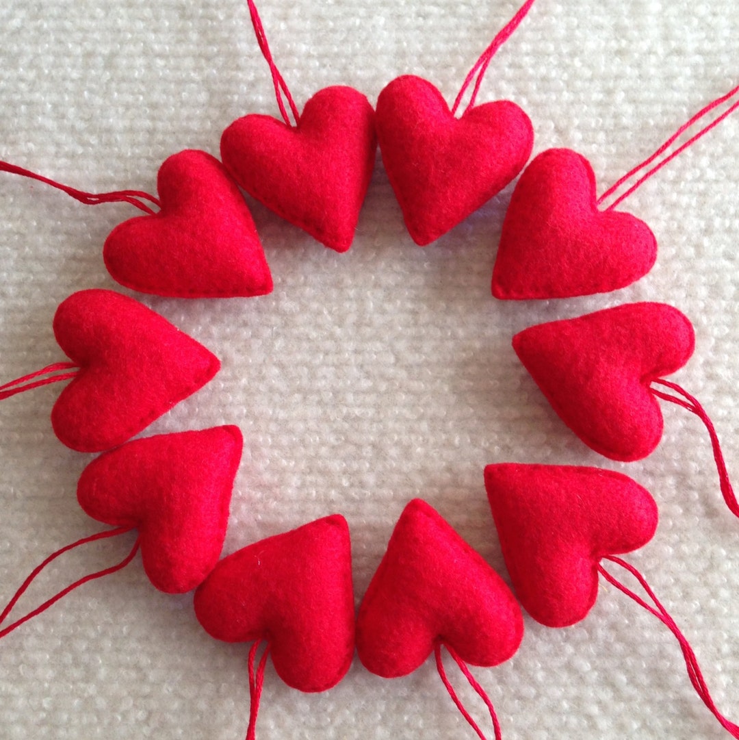 Red Felt Heart Ornaments Set of 10 - Etsy