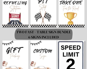 Two Fast Birthday Signs: Race Car Party Decor (instant Download) - Etsy