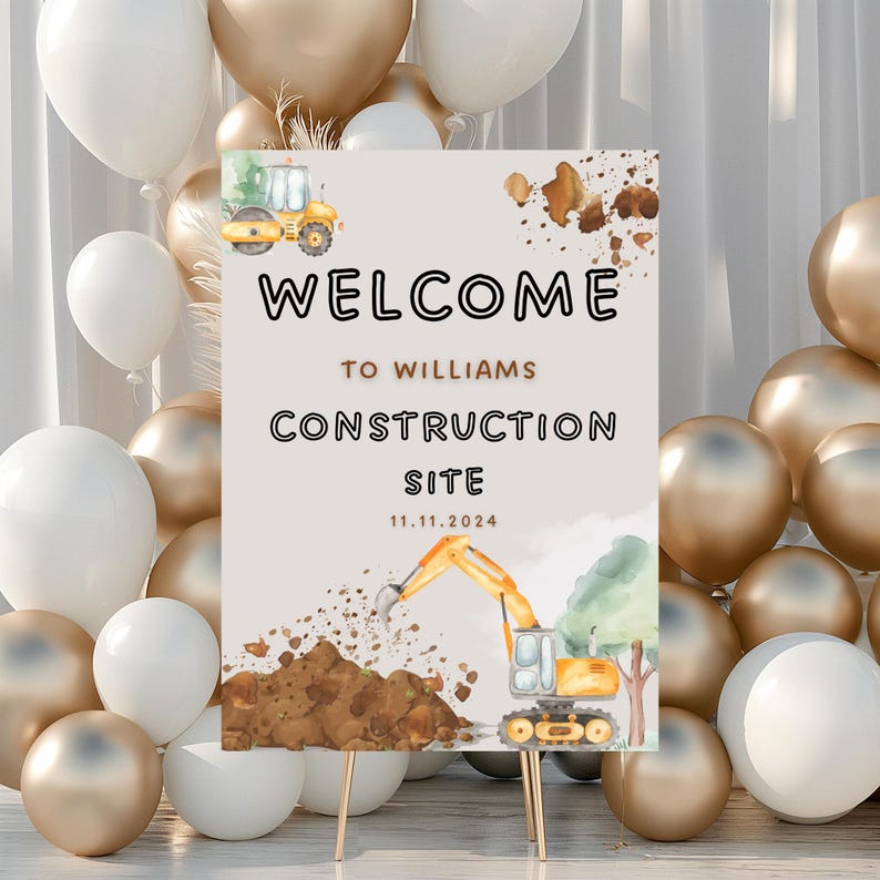 Construction Birthday Welcome Sign: Dump Truck Party Decor (digital ...