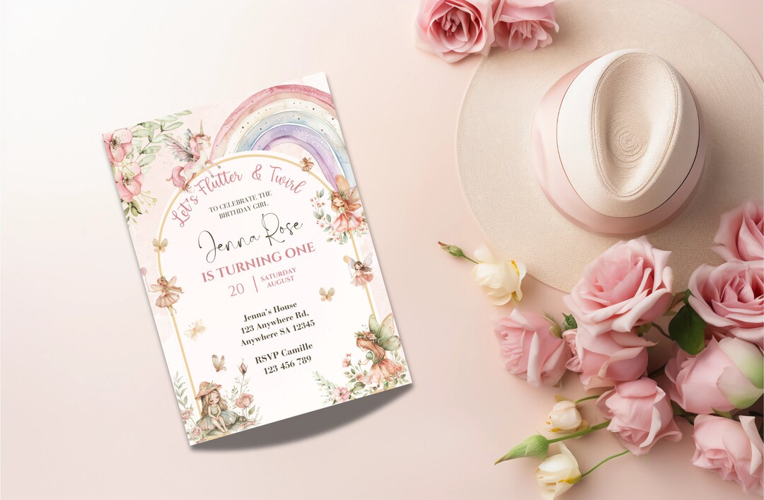 Fairy 1st Birthday Invitation: Editable Pink Flutter Twirl (digital) - Etsy