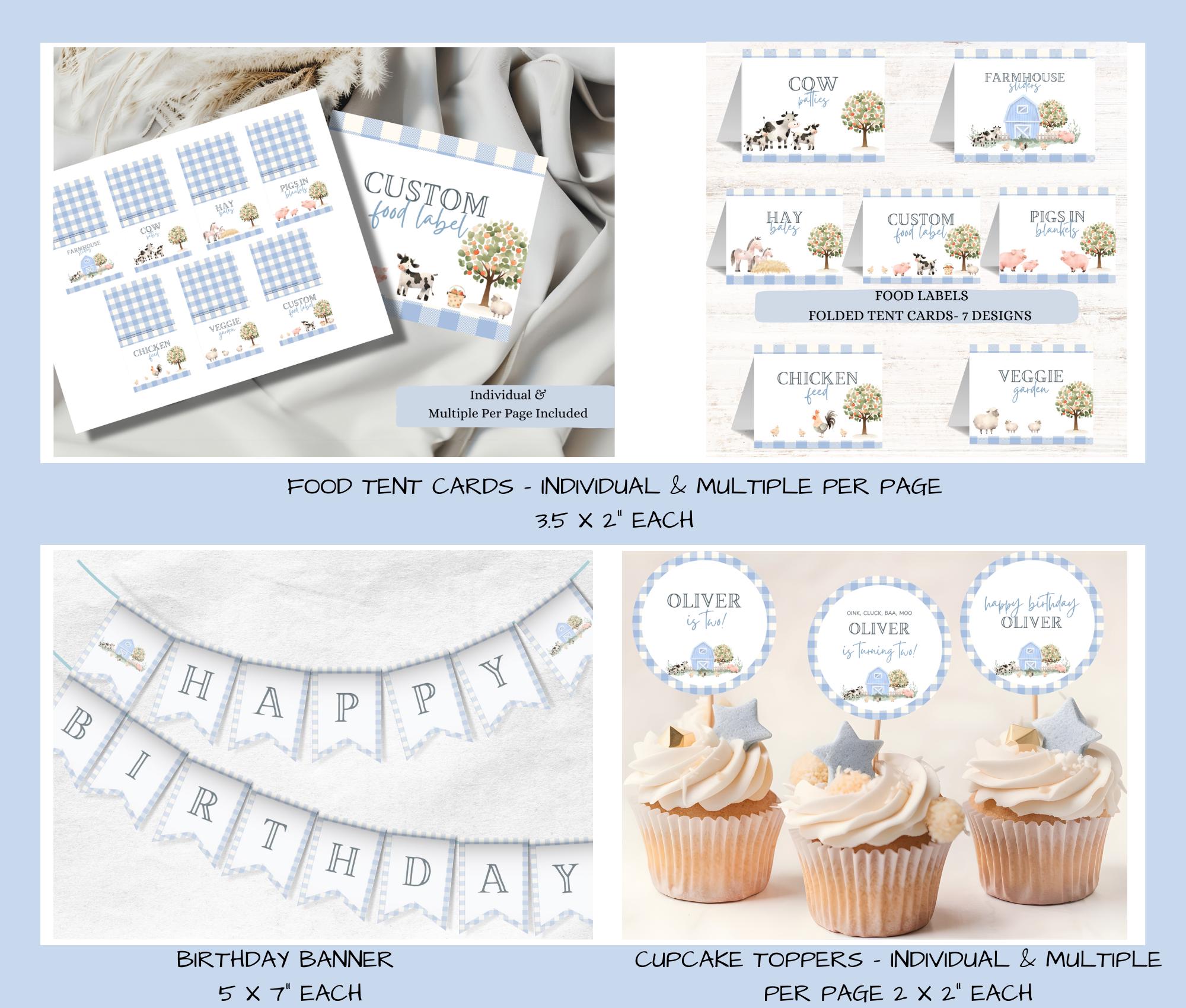 Farm Animals Blue Barn Birthday Invitation Bundle, Editable Farm ...