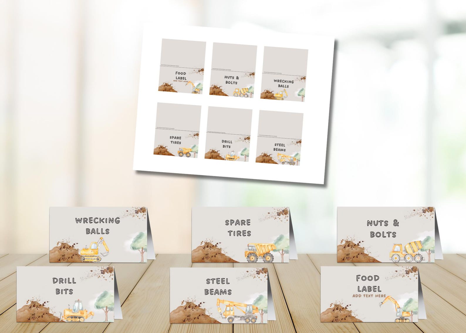 Construction Food Labels Construction Buffet Card Construction Trucks ...