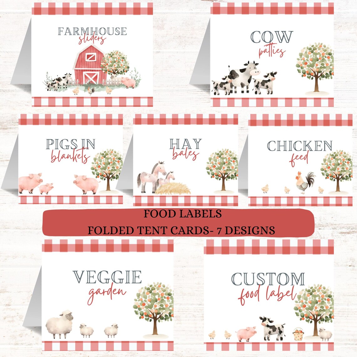 Barn Animals Place Card Farm Birthday Food Labels Template Boy Instant ...