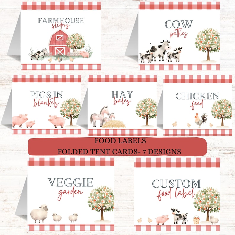 Barn Animals Place Card | Farm Birthday Food Labels Template | Boy ...