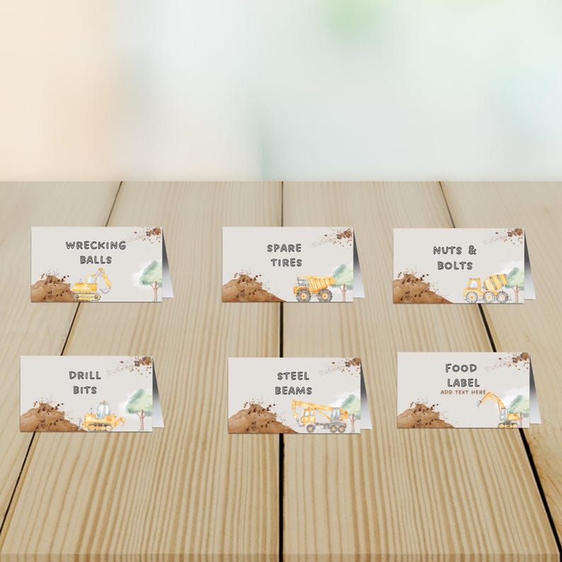 Construction Food Labels Construction Buffet Card Construction Trucks ...