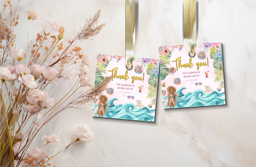 Tropical Pool Party Favor Tags: Summer Birthday Thank You (printable ...