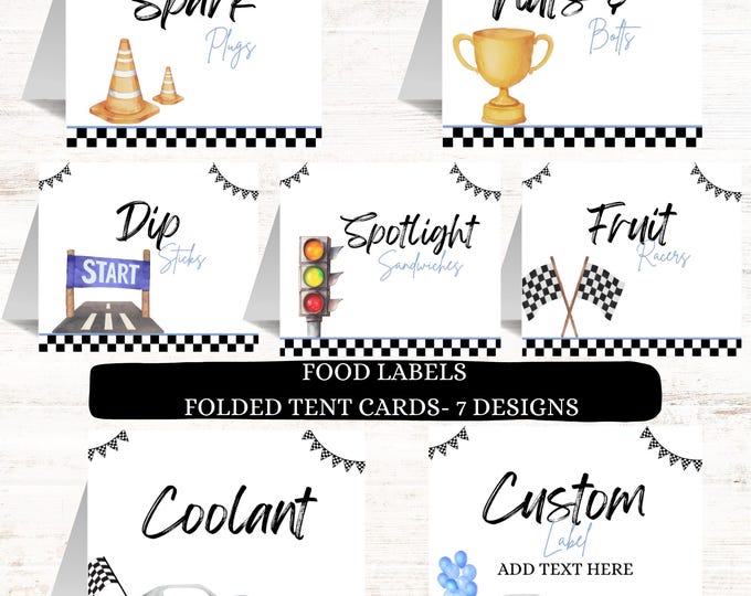 Race Car Food Tents, Editable Growing up Two Fast Blue Vintage Race Car Party, Printable Car ...