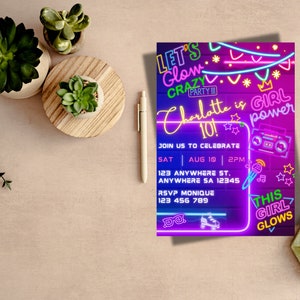 Neon 10th Birthday Invitation: Glow Party, Girl Power (digital Download ...