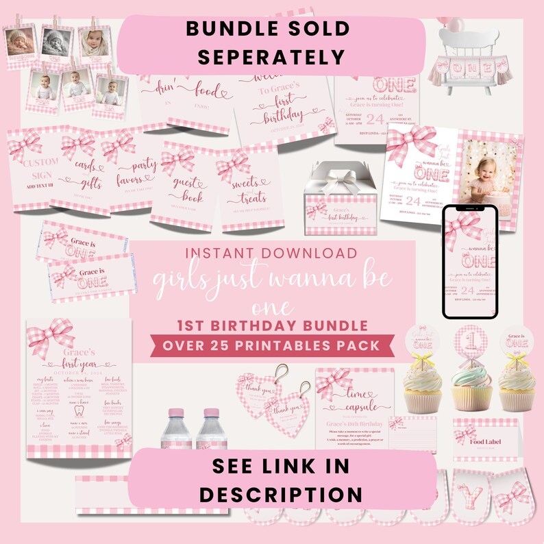 Editable Pink Bow Gable Box Label Template, Girl First Birthday Box ...