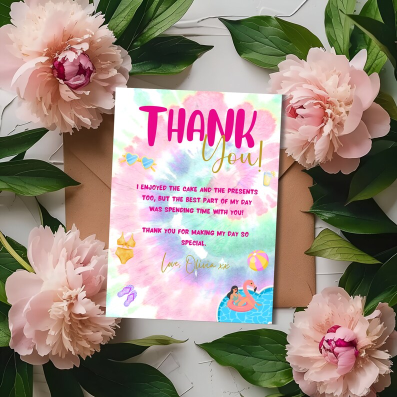 Editable Pool Party Thank You Card Splish Splash Pool Birthday ...