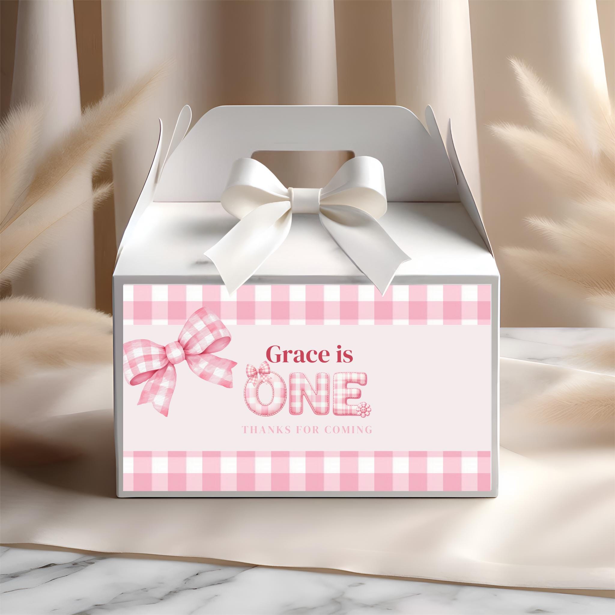 Editable Pink Bow Gable Box Label Template, Girl First Birthday Box ...