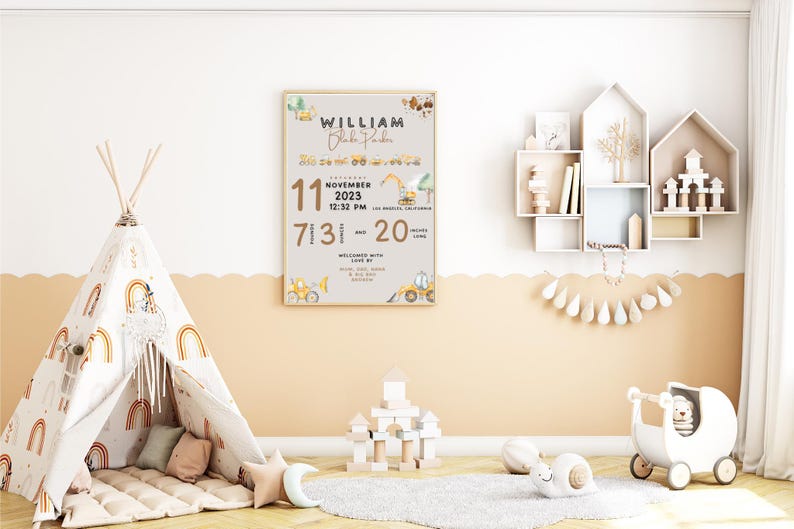 Printable Birth Stats Sign Construction Theme Birth Announcement Dump ...