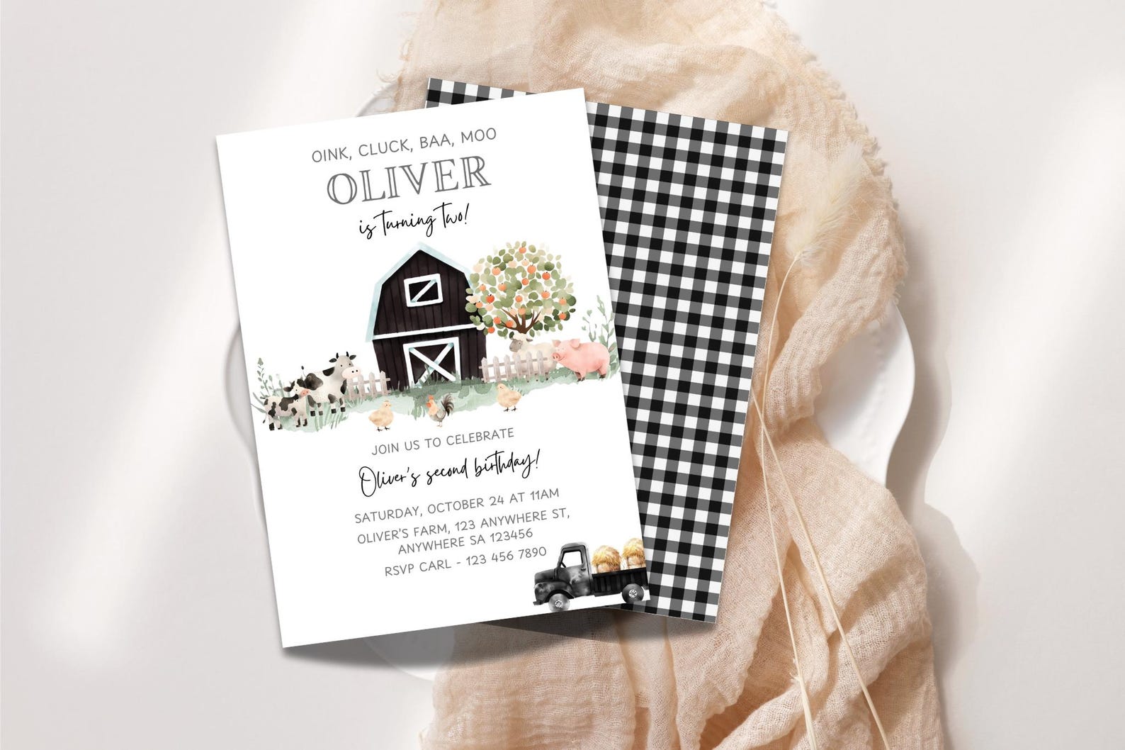 Farm Animals Birthday Invitation | Boy 2nd Birthday Invite | Boy Second ...