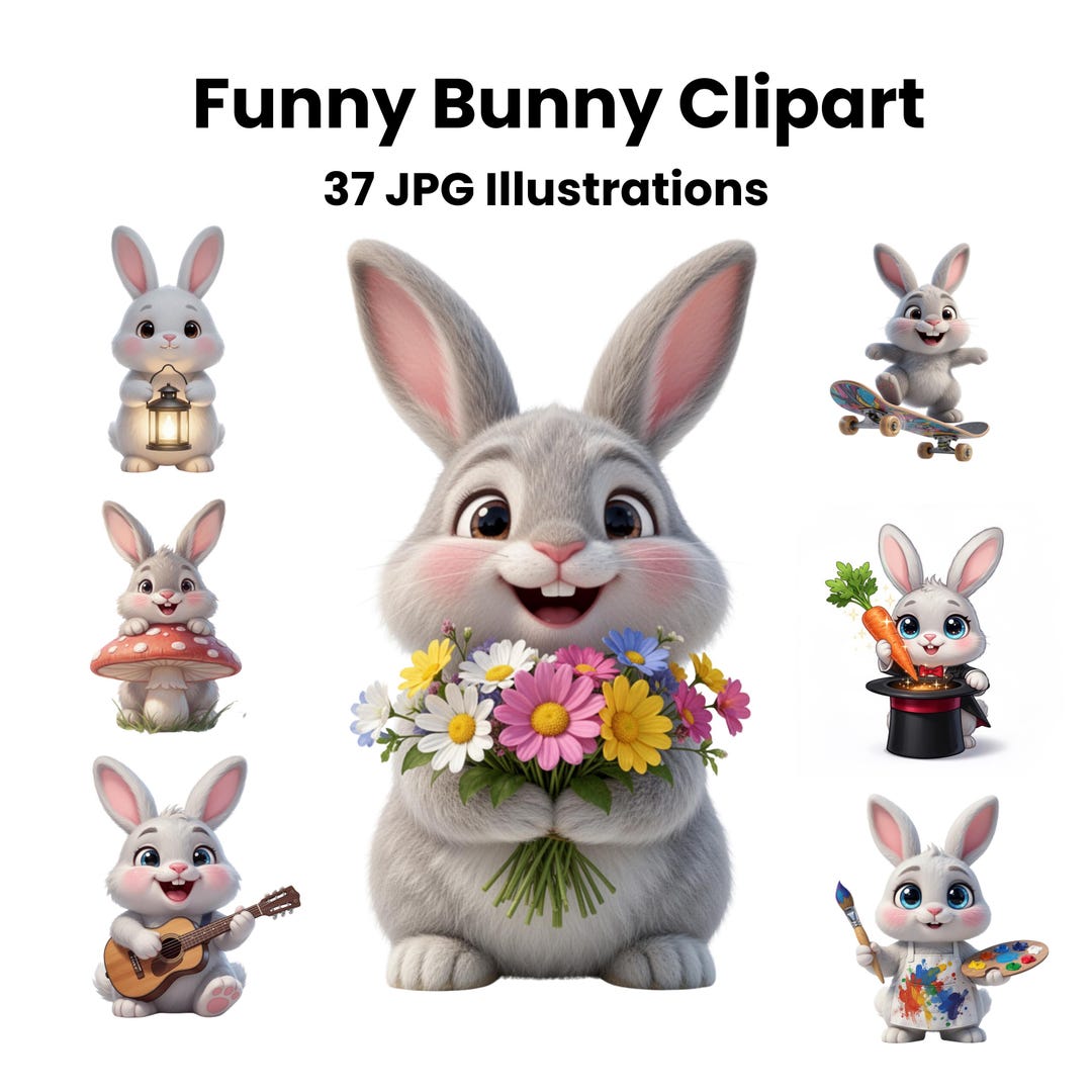 Bunny Clipart Bundle, 37 Spring Animal Illustrations (JPG Files) - Etsy