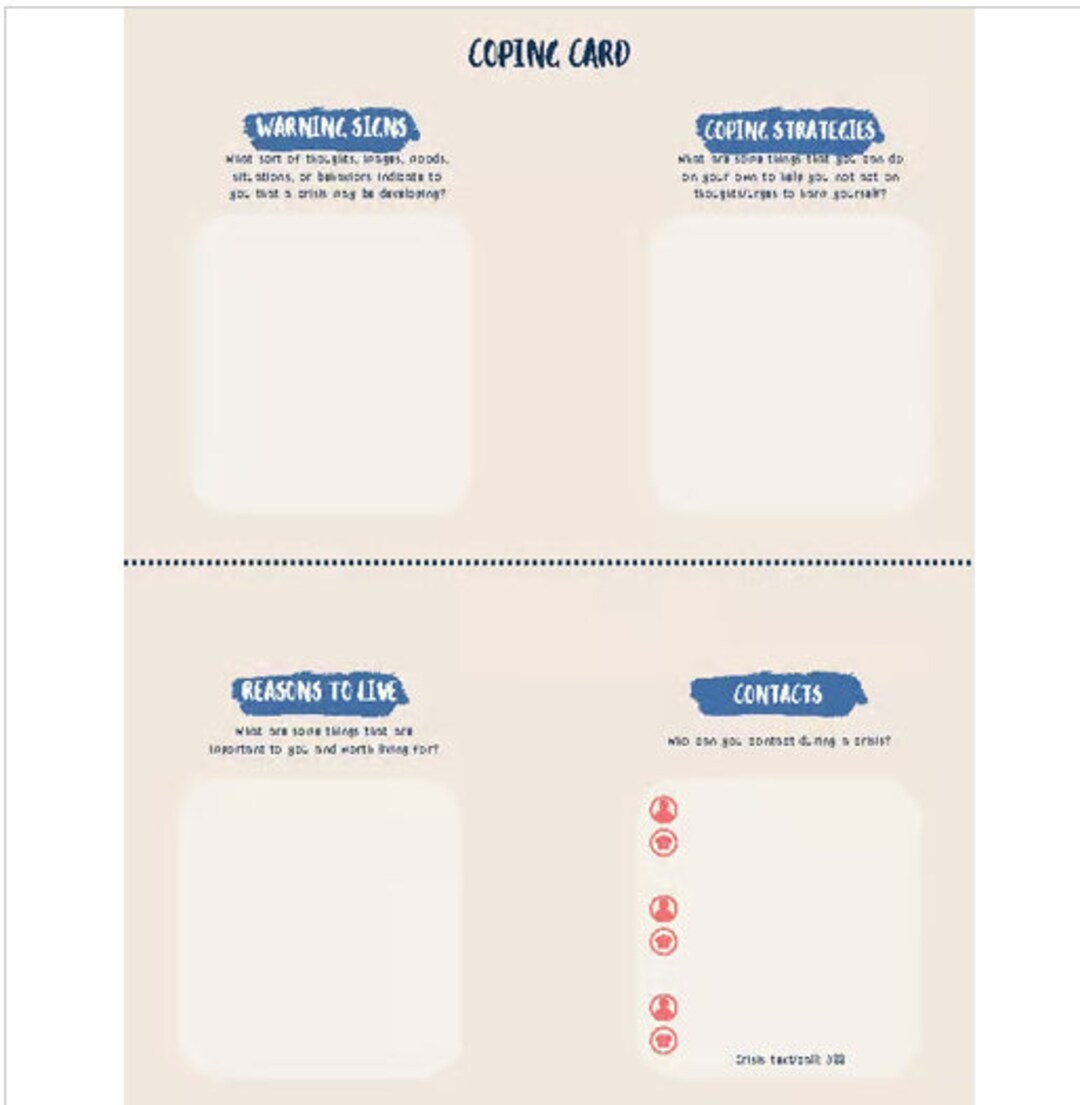 Coping Card | Safety Plan for Self-harm or Suicidal Ideation - Etsy