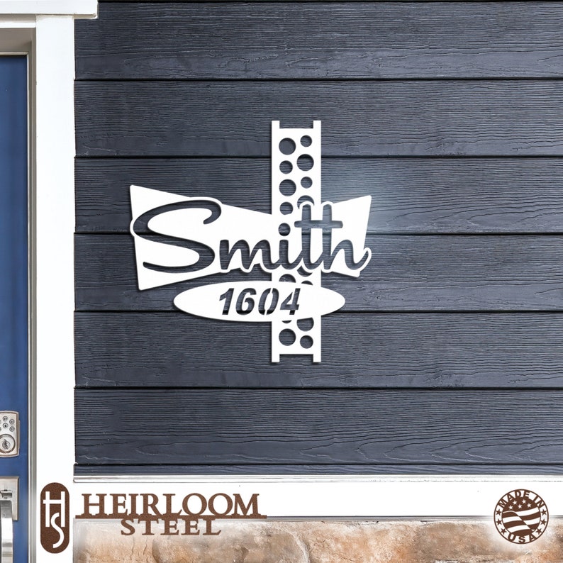 50's Modern Steel Address Sign, MCM Laser Cut Metal Name Plaque ...