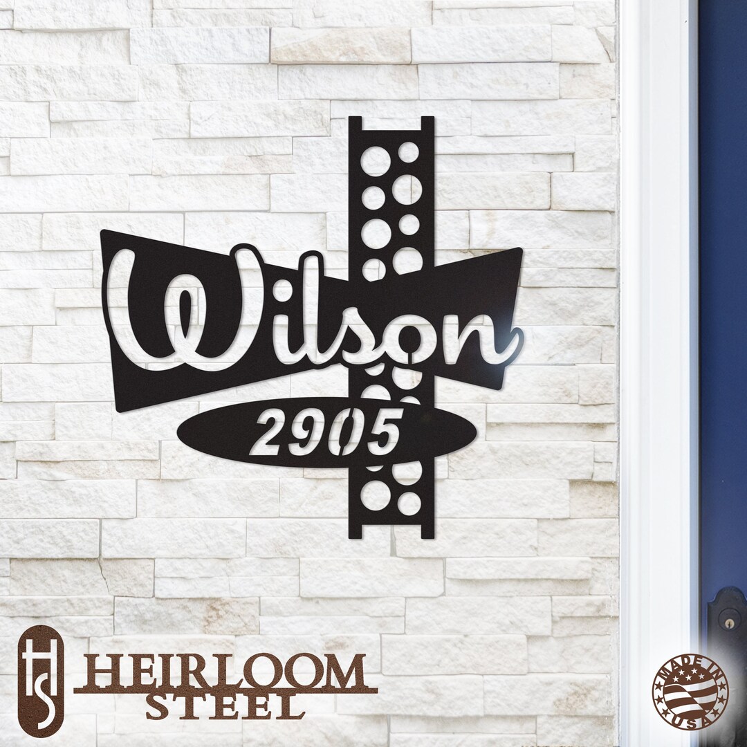 50's Modern Steel Address Sign, MCM Laser Cut Metal Name Plaque ...