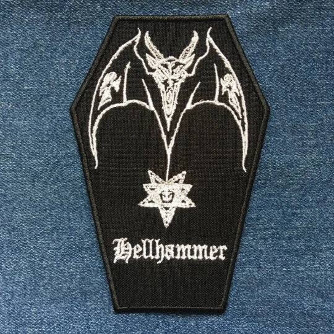 HELLHAMMER Coffin Embroidered Patch Celtic Frost Sarcófago Beherit Venom Blasphemy Bathory ...