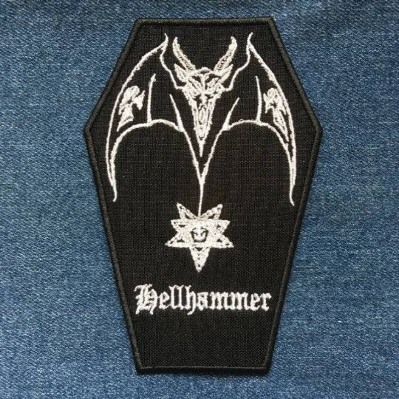 HELLHAMMER Coffin Embroidered Patch Celtic Frost Sarcófago Beherit Venom Blasphemy Bathory ...