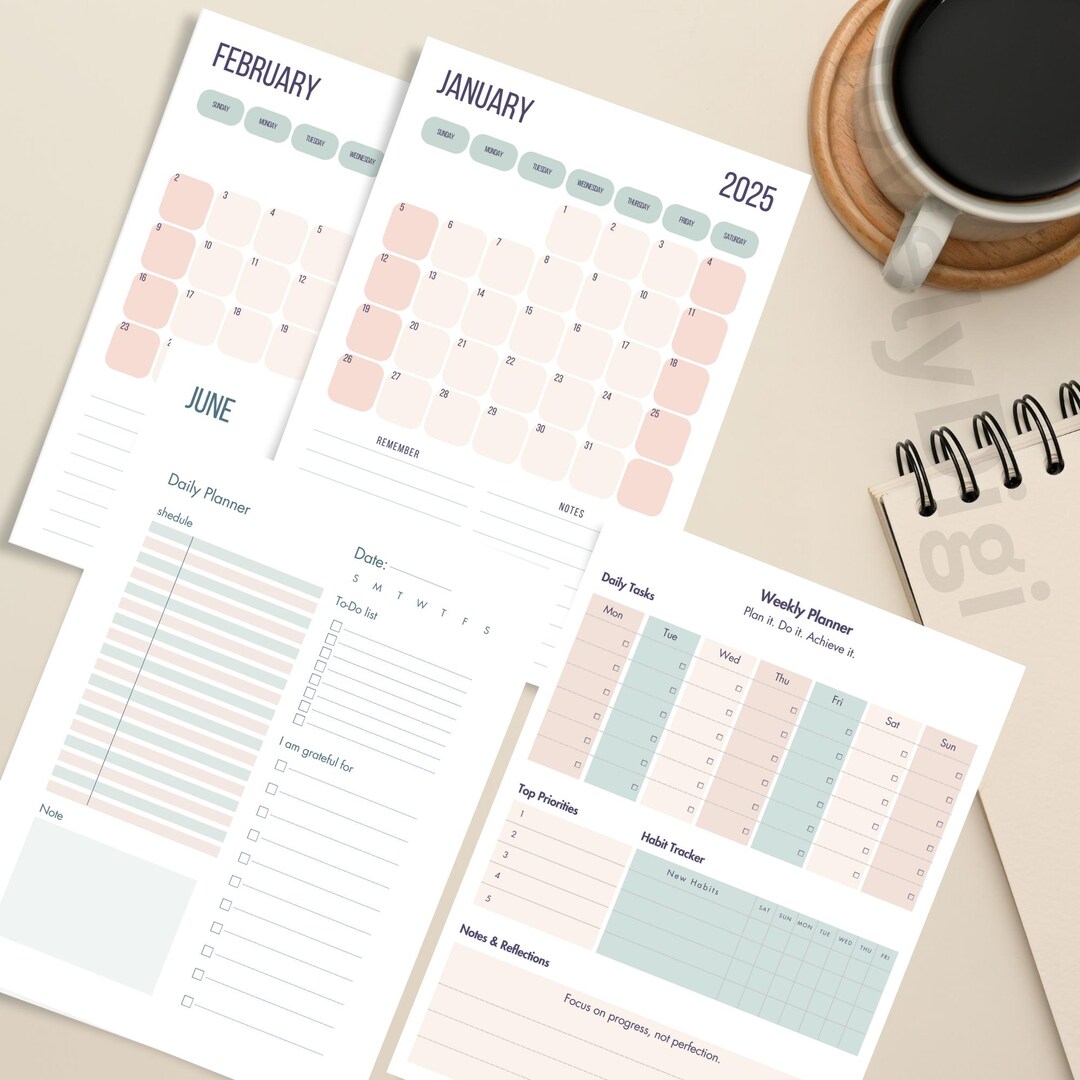Pastel Printable Planner Bundle: Aesthetic Digital Calendar, Daily ...