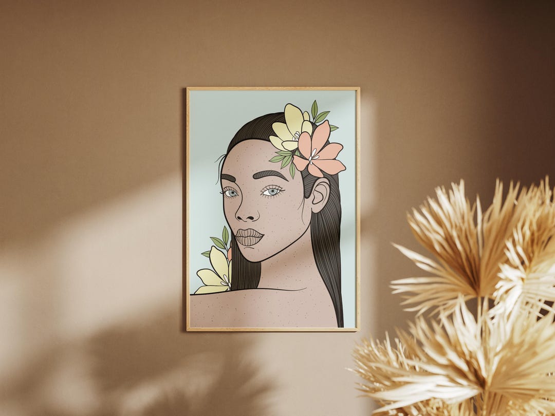 Laila Poster Digital Download Art Print of Woman With Tropical Flowers ...