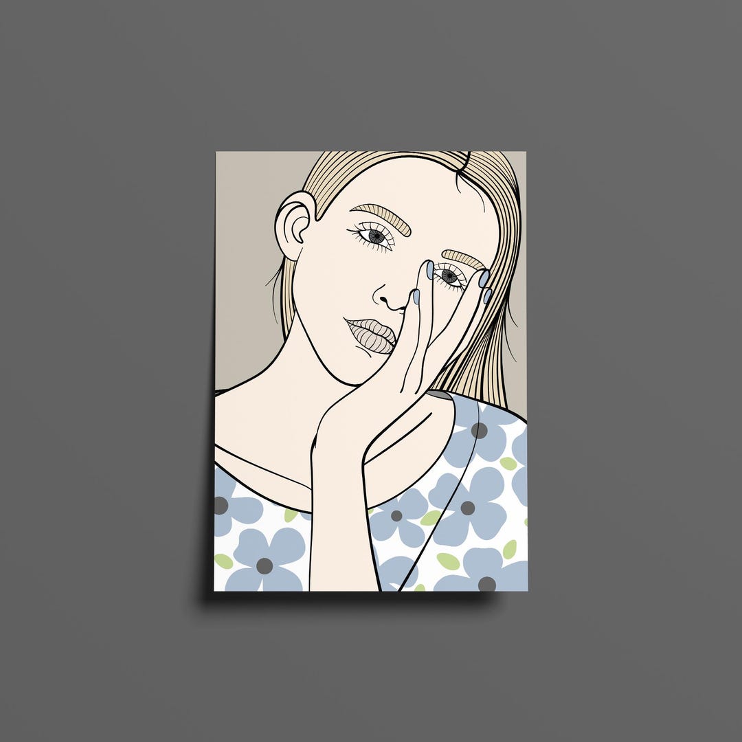 Astrid Poster | Digital Download Art Print of Woman With Blue Blossom ...