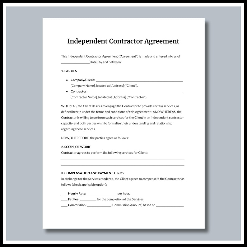 Service Agreement/contract Independent Contractor Agreement Template ...