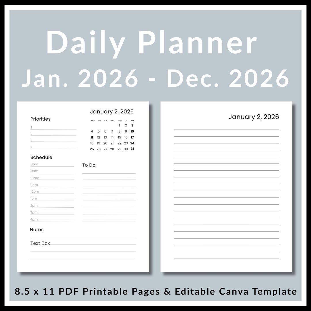 2026 Daily Planner Journal Template – Time Block Planner - Editable - Etsy