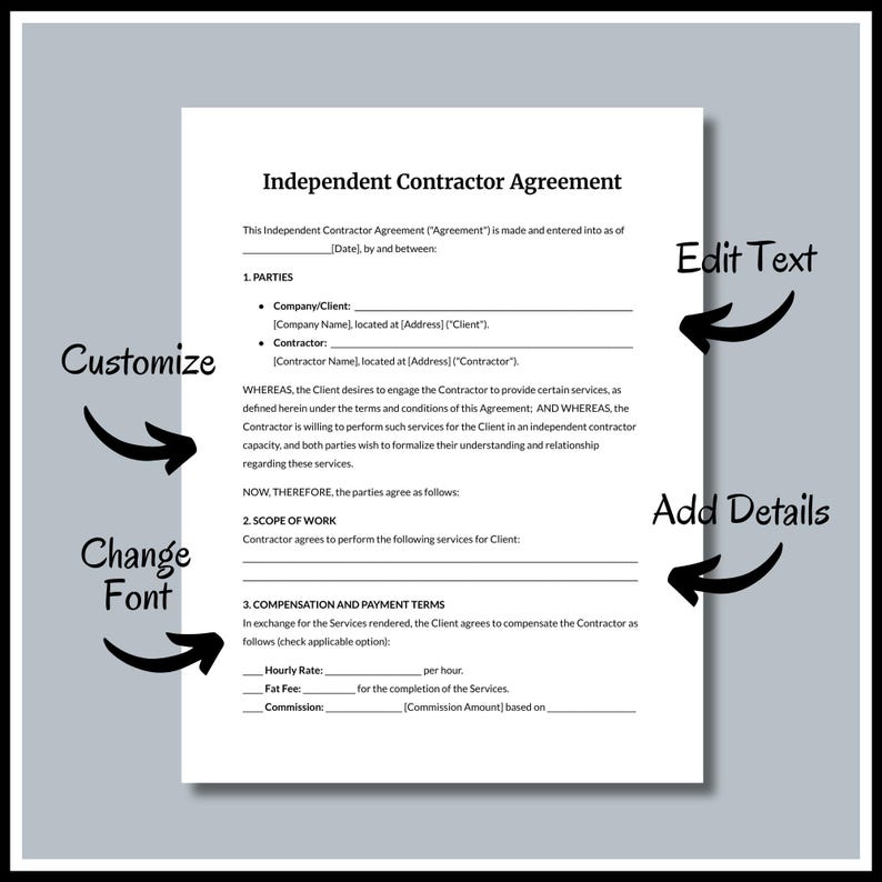 Service Agreement/contract Independent Contractor Agreement Template ...