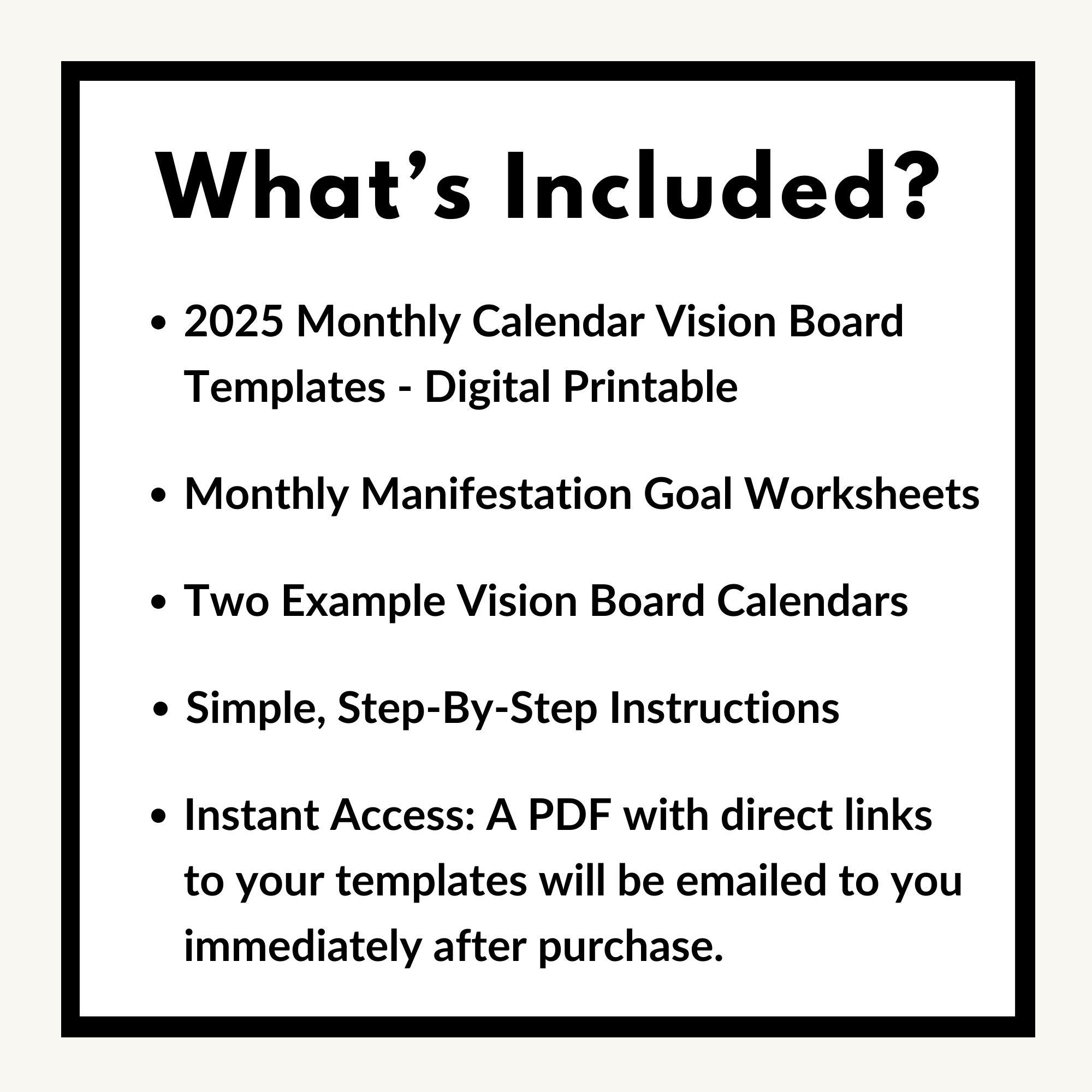 Vision Board Calendar Downloadable Vision Boarding Calendar Vision ...