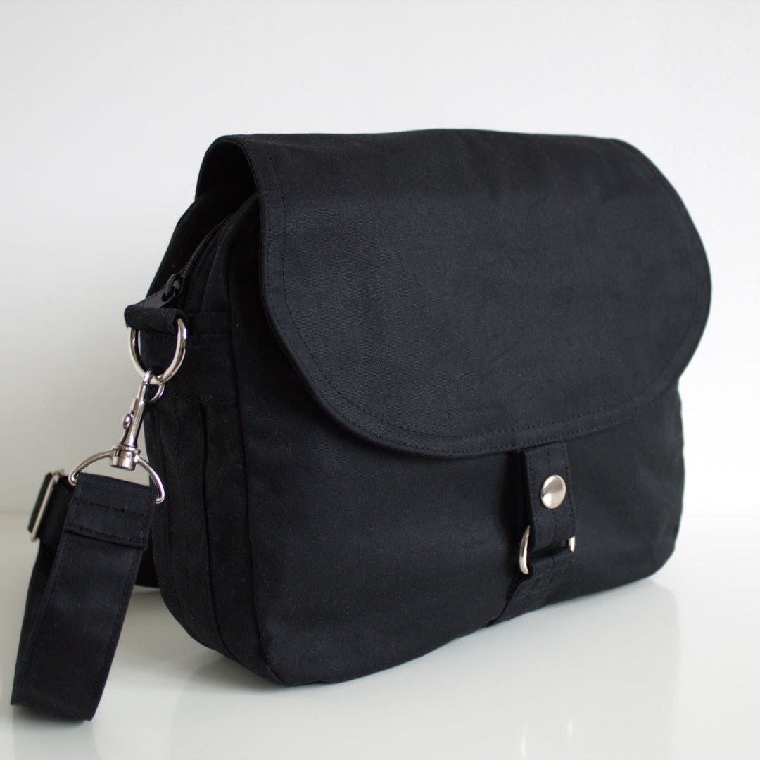 Black Waxed Canvas Tablet Messenger Pro, Unisex Waxed Canvas Crossbody ...