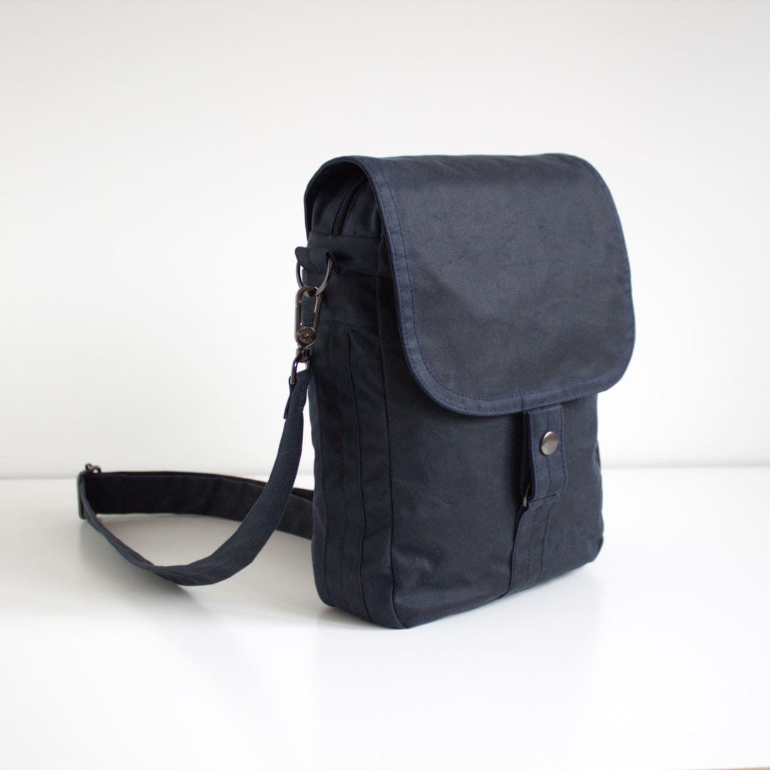 Navy Waxed Canvas Tablet Messenger Bag - Unisex Crossbody Travel Bag - Etsy