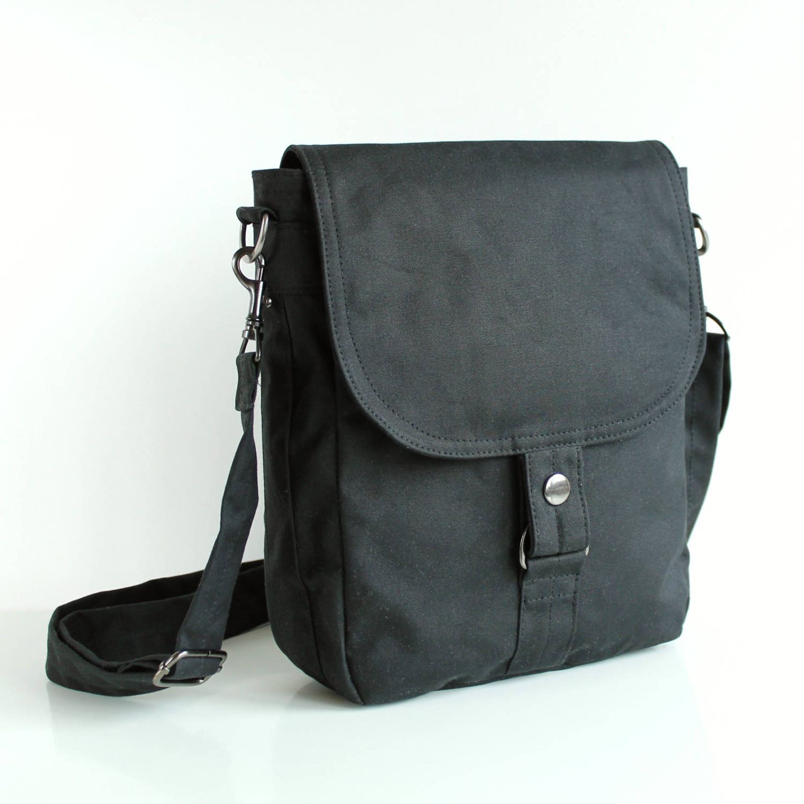 Waxed Canvas Tablet Messenger Vegan Messenger Black | Etsy