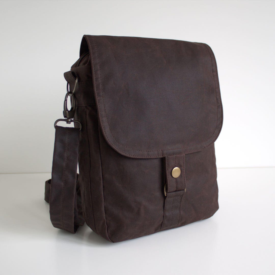 Waxed Canvas Tablet Messenger Bag – Brown Unisex Crossbody - Etsy