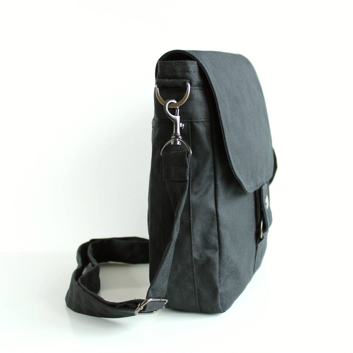 Waxed Canvas Tablet Messenger Vegan Messenger Black | Etsy