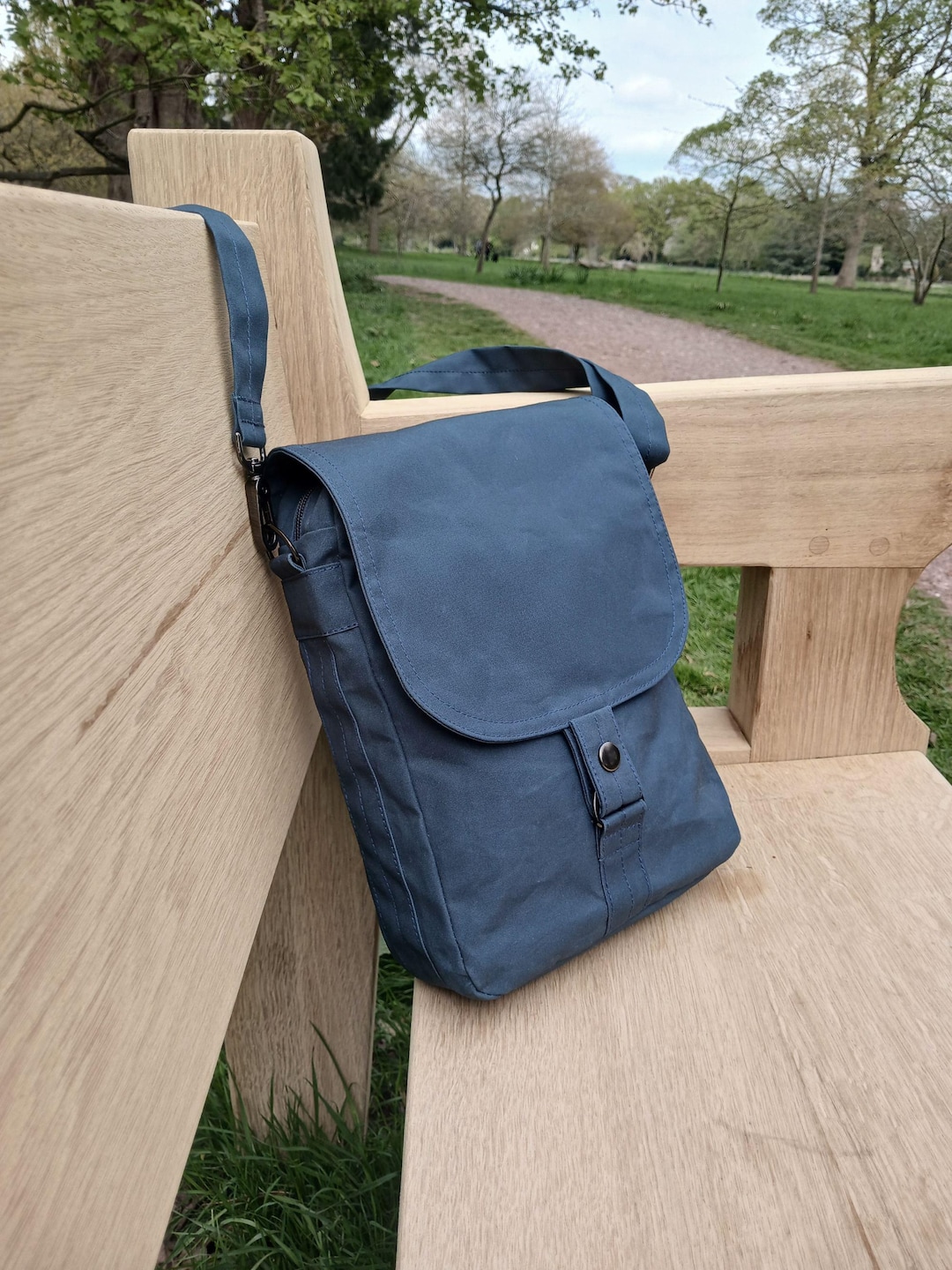 Blue Dry Waxed Canvas Tablet Messenger Bag, British Cotton Crossbody - Etsy